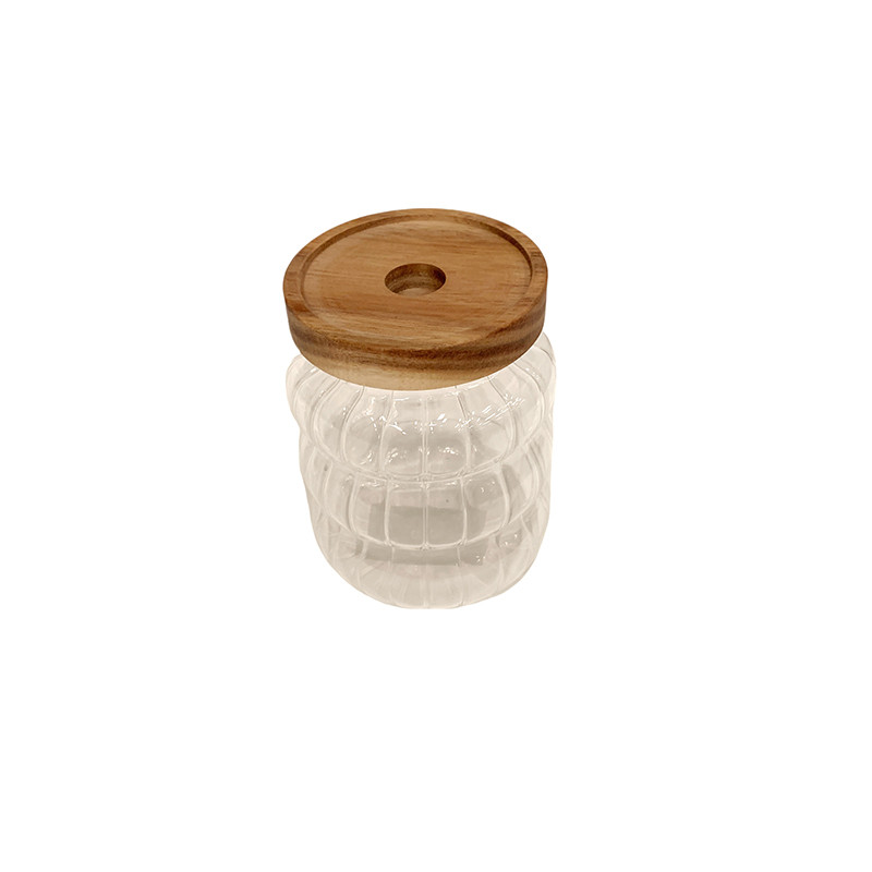 Bocal en verre avec couvercle en bois 550ml Transparent