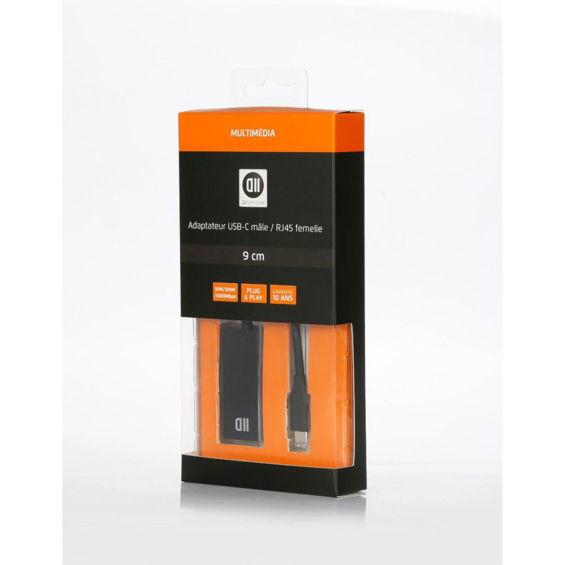 Adaptateur USB-C Mâle /RJ45 GbLAN 10/100/1000 Noir - D2 DIFFUSION - ADA ...