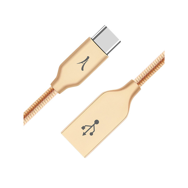 Câble USB/ USB Type-C 1m Inox Chromé Or - AKASHI - ALT19107
