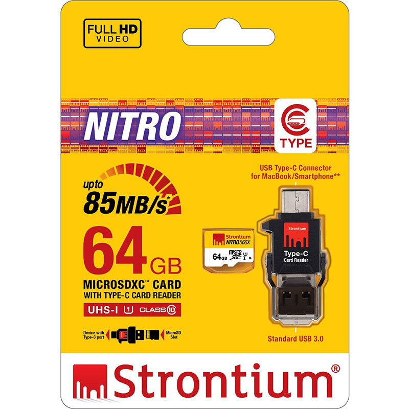Clé USB-C + Micro SD 64Go Nitro Noir - STRONTIUM - CLESTROUSBC64