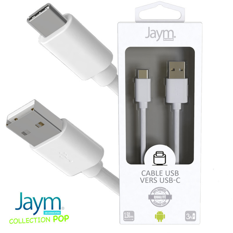 Câble USB vers Type-C 3A 1.5m Blanc - JAYM - JMPOPCâble 036