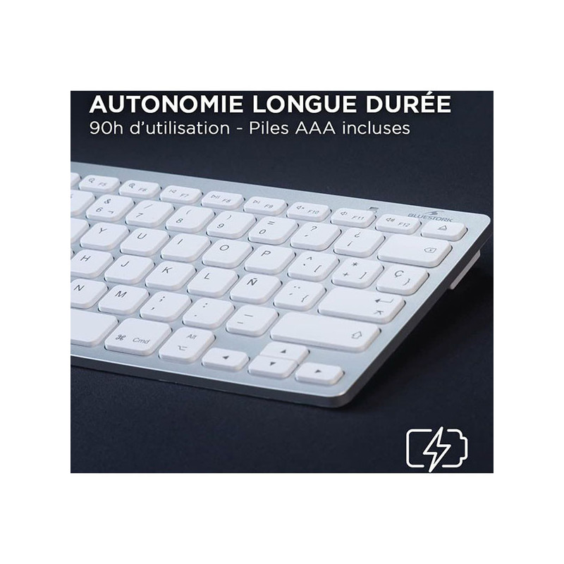 Clavier sans fil Bluetooth KB Mini Mac AZERTY Blanc - BLUESTORK