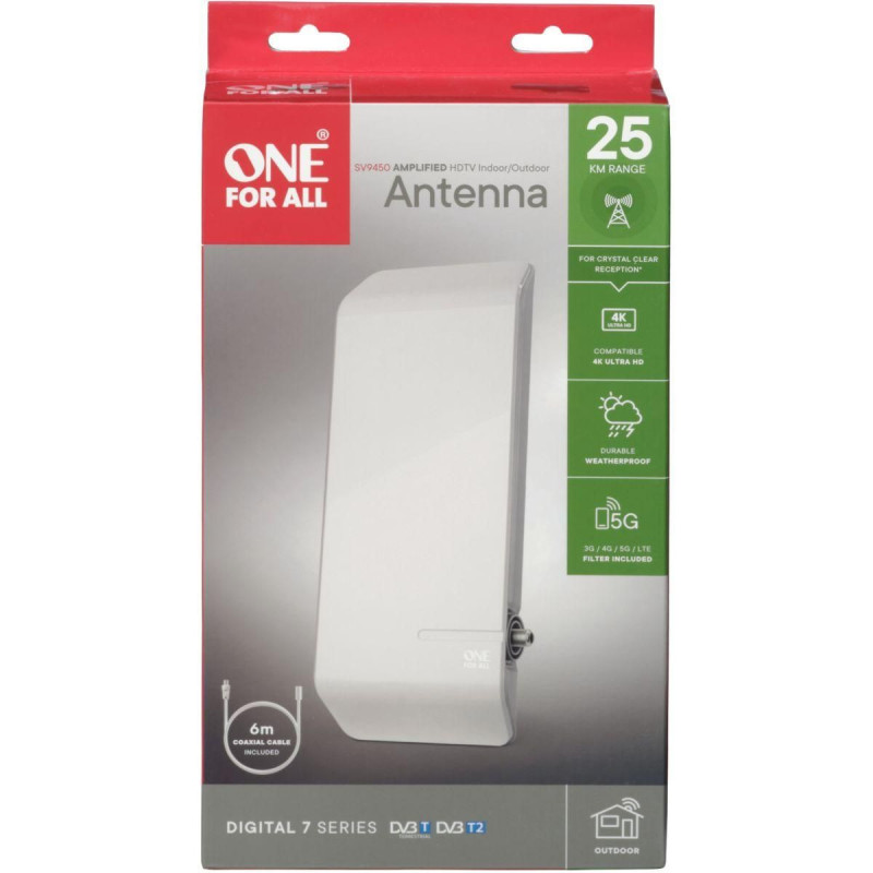 Antenne extérieure amplifiée TNT HD 44 dB Blanc - ONE FOR ALL - SV9450N