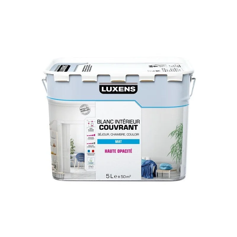 Peinture mur, plafond et boiserie couvrante, LUXENS, 5 L blanc mat
