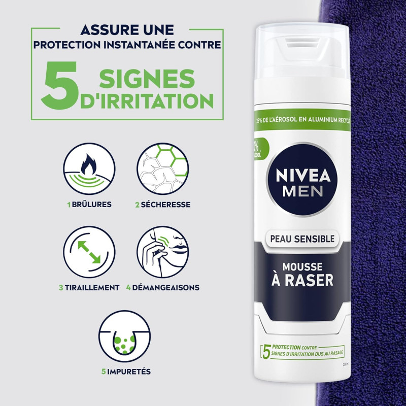 Mousse à raser Sensitive 200mL - NIVEA MEN - 22270