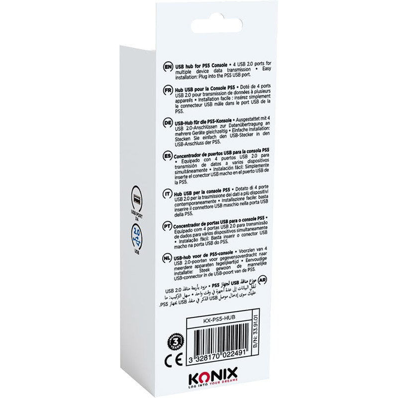 Station d'accueil Hub 4 ports USB 2.0 pour PS5 Noir - KONIX - 61889000033