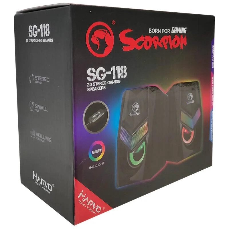 Enceinte gaming stéréo Scorpion LED RGB 2.0 6W Noir - MARVO - MA-SG118