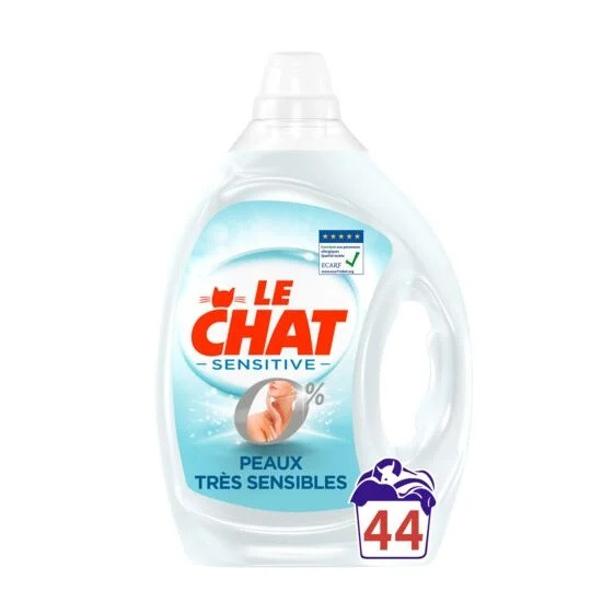 Lessive liquide Sensitive 0% 44 lavages sans parfum 2,2L Blanc - LE CHAT